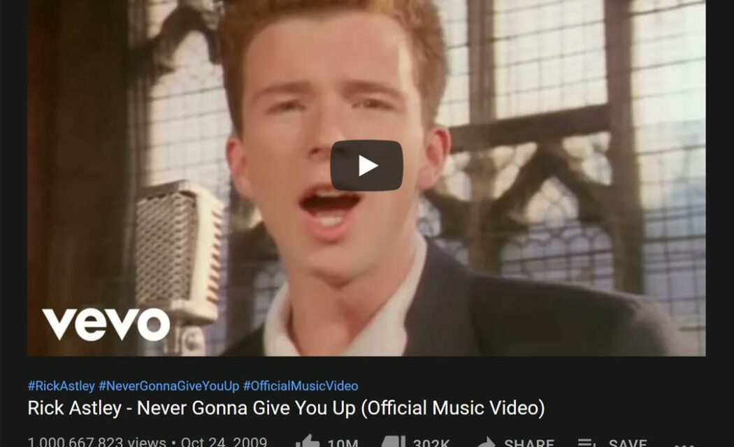 Video Prank Paling Populer "Rick Roll" Raih 1 Milyar Tayangan di YouTube